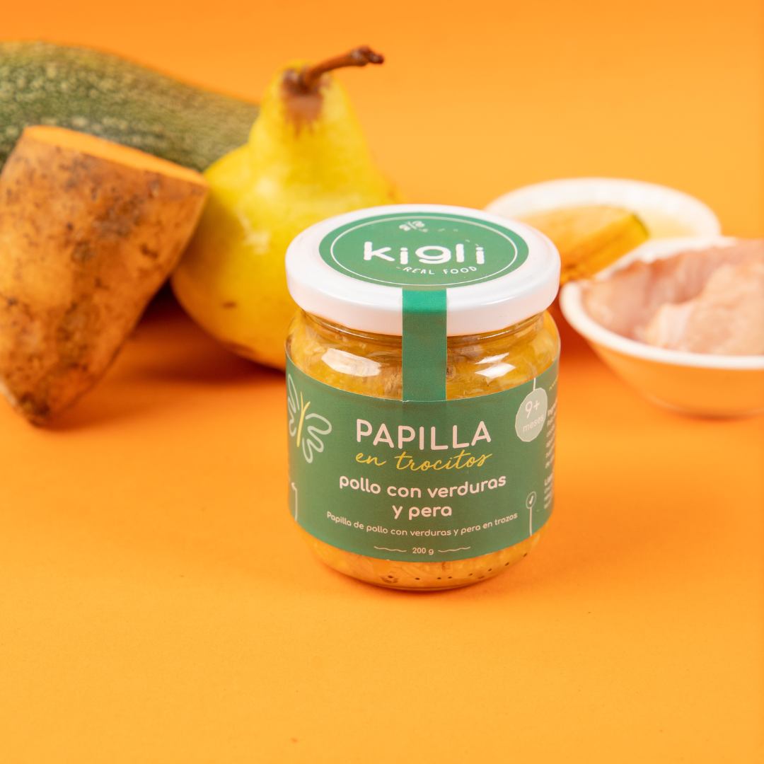 Papilla de Pollo con verduras y pera en trocitos – Kigli Real Food